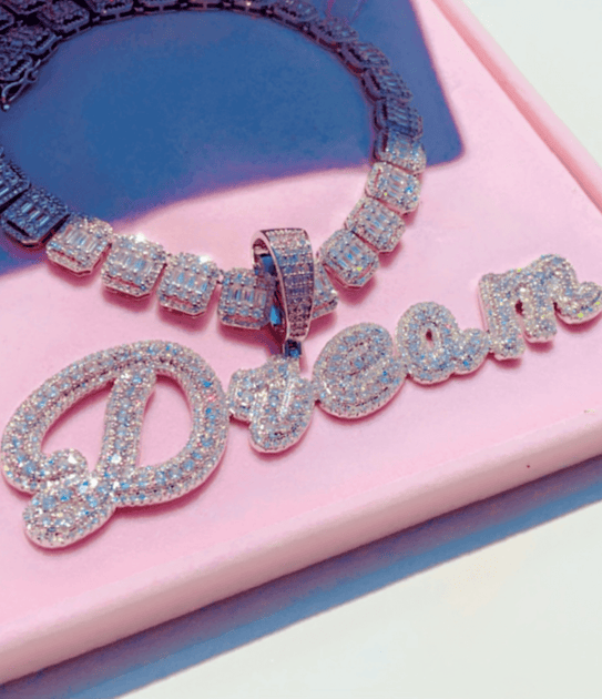 Icey Baguette Chain with Brush Cursive Letters – A'Luxe Jewlz