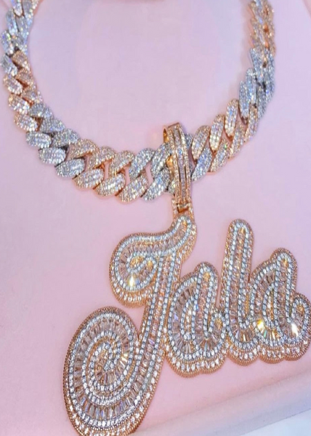 Two Tone Cuban Necklace with Cursive Letters – A'Luxe Jewlz